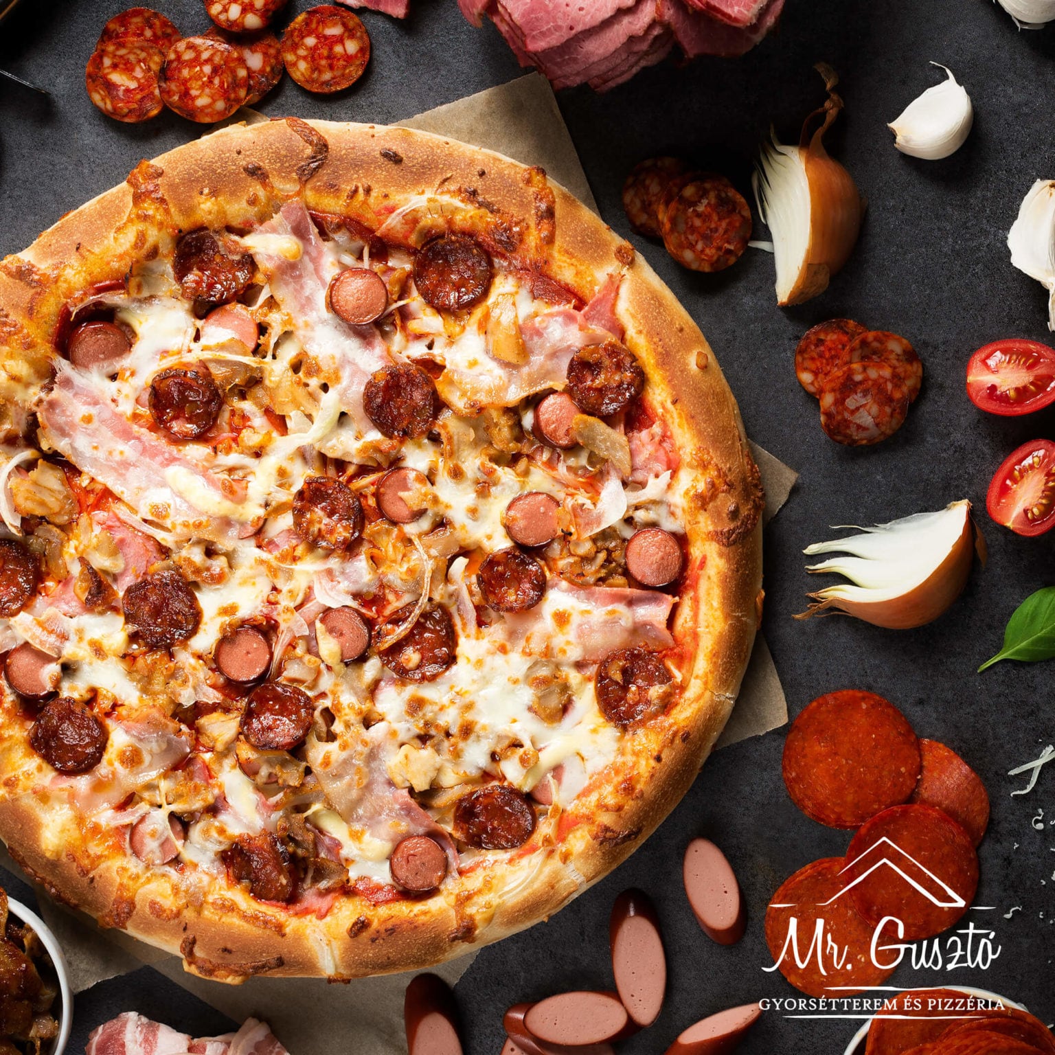 45 cm-es Családi Pizzák - Mr. Gusztó Gyorsétterem és Pizzéria
