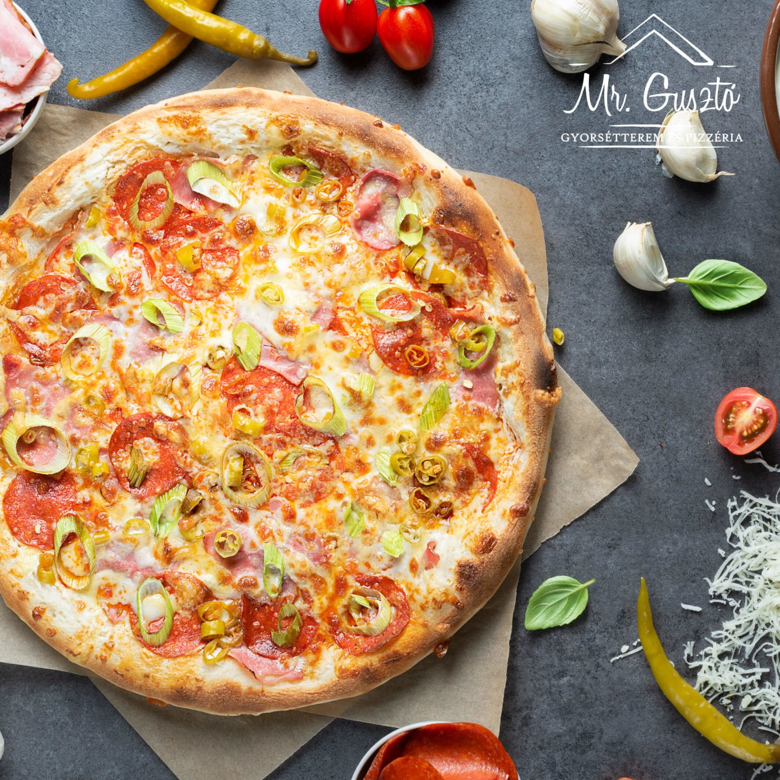 45 cm-es Családi Pizzák - Mr. Gusztó Gyorsétterem és Pizzéria
